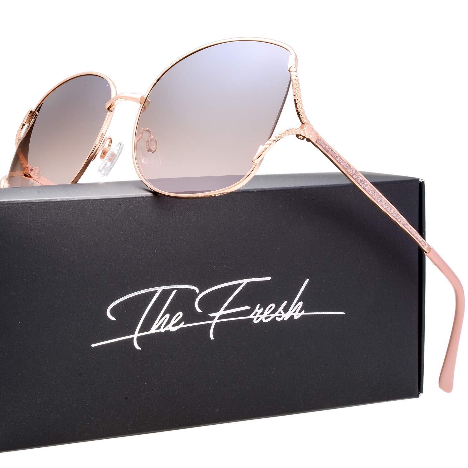 The Fresh Classic Crystal Elegant Women Beauty Design Sunglasses Gift Box (L142-Gold, Brown/Pink)