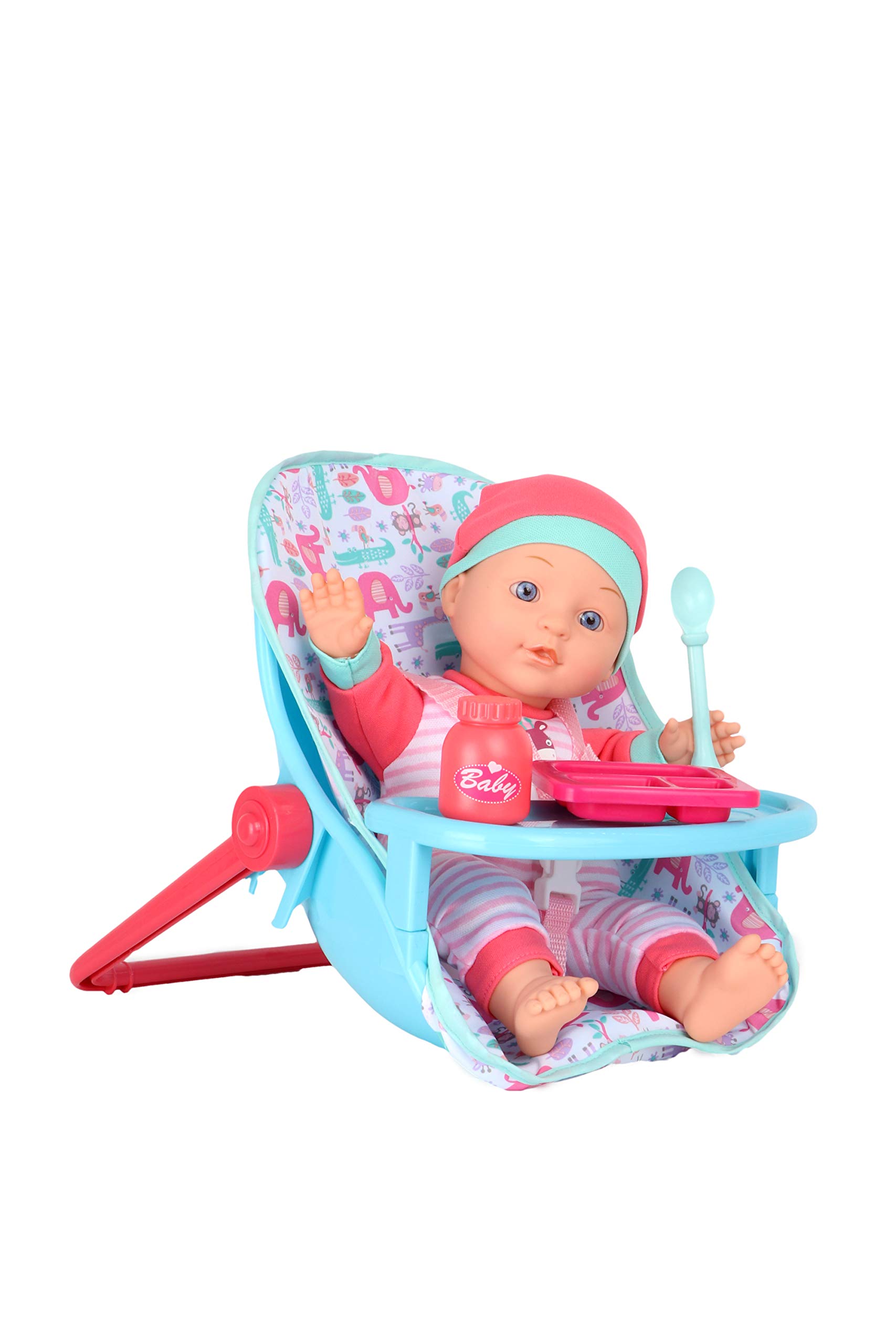 Dream Collection, Baby Doll 4-in-1 High Chair Play Set - Lifelike Baby Doll and Accessories for Realistic Pretend Play, Posable Soft Toy - 12”