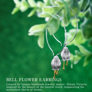 Christmas Gifts925 Sterling Silver Drop Earrings Natural Fresh Bell Flower Dangle Earrings, Handmade Unique Jewelry Gift for Women and Girls