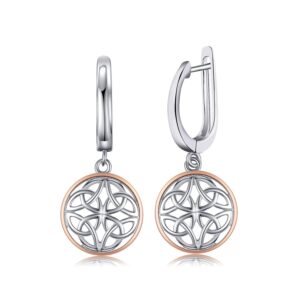 jewelrypalace irish celtic knot dangle earrings, 14k rose gold plated 925 sterling silver hoop earrings for women, love drop earrings for women, huggie earrings for women, earring sets hoops jewelry