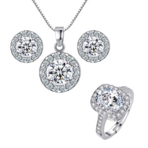 harlorki women's silver alloy metal rhinestone crystal wedding necklace earring finger ring pendent charm jewelry set