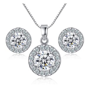 Harlorki Women's Silver Alloy Metal Rhinestone Crystal Wedding Necklace Earring Finger Ring Pendent Charm Jewelry Set