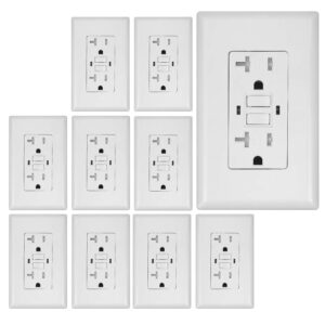 everelectrix 10 pack gfci white outlet receptacle, tamper resistant gfci outlet 20 amp/125-volt, self-test function with led indicator 20 amp gfci outlets, ul/cul listed, wall plate screws included