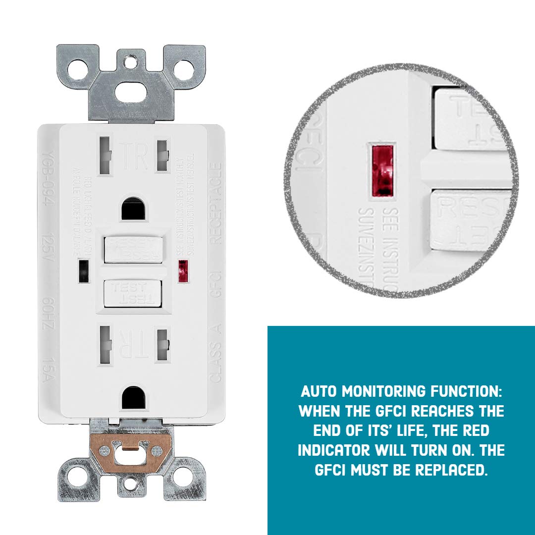 Everelectrix 10 Pack GFCI White Outlet Receptacle, Tamper Resistant GFCI Outlet 20 Amp/125-Volt, Self-Test Function with LED Indicator 20 Amp GFCI Outlets, UL/cUL Listed, Wall Plate Screws Included