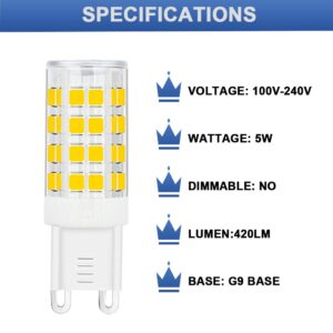 SumVibe G9 LED Bulb 5W, 40W G9 Halogen Bulb Replacement, 420LM, Warm White 3000K, AC100V-240V, G9 Base Non-Dimmable Light Bulbs, 12-Pack