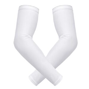 hde arm sleeves for men women, compression sleeve arm uv protection basketball baseball football white - m