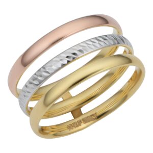 kooljewelry 14k tricolor gold 10 mm diamond-cut triple band ring (size 10)