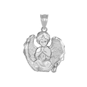 matte finish 925 sterling silver guardian angel praying charm pendant