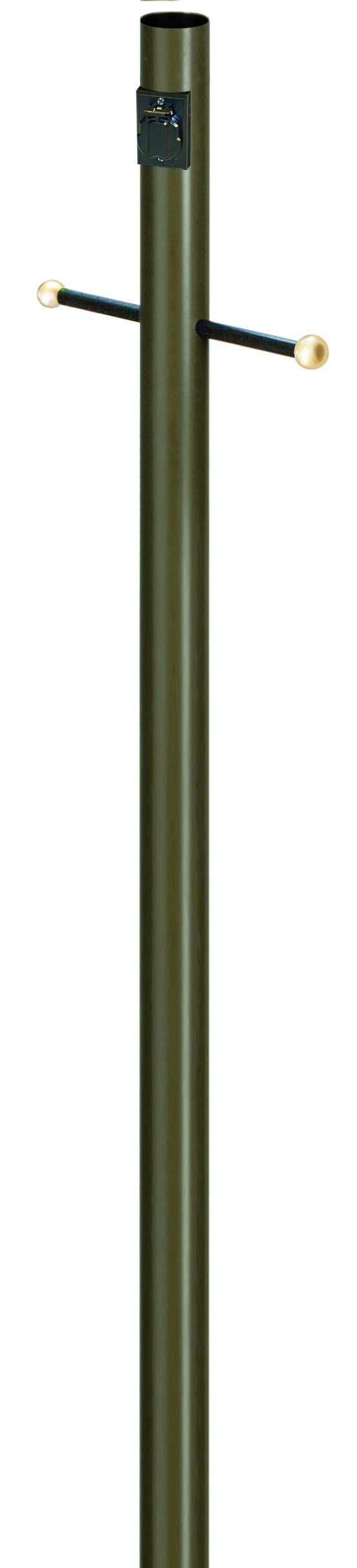 Solus SP7-C-BZ 7' Outdoor Direct Burial Lamp Post with Cross Arm & Grounded Convenience Outlet, Fits 3" Post Top Fixtures, Includes Inlet Hole, Easy to Install, Corrosion & Weather Resistant, Bronze