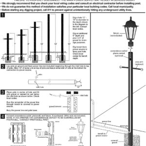 Solus SP7-C-BZ 7' Outdoor Direct Burial Lamp Post with Cross Arm & Grounded Convenience Outlet, Fits 3" Post Top Fixtures, Includes Inlet Hole, Easy to Install, Corrosion & Weather Resistant, Bronze