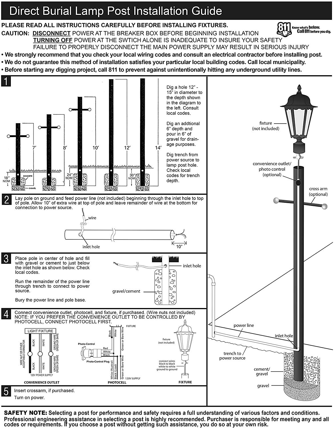 Solus SP7-C-BZ 7' Outdoor Direct Burial Lamp Post with Cross Arm & Grounded Convenience Outlet, Fits 3" Post Top Fixtures, Includes Inlet Hole, Easy to Install, Corrosion & Weather Resistant, Bronze