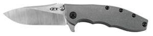 zero tolerance hinderer pocketknife; 3.5-inch cpm 20cv steel blade, kvt ball-bearing opening system, flipper, reversible deep carry clip, titanium handle, made in usa (0562ti), grey