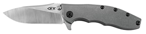 Zero Tolerance Hinderer Pocketknife; 3.5-Inch CPM 20CV Steel Blade, KVT Ball-Bearing Opening System, Flipper, Reversible Deep Carry Clip, Titanium Handle, Made in USA (0562TI), Grey