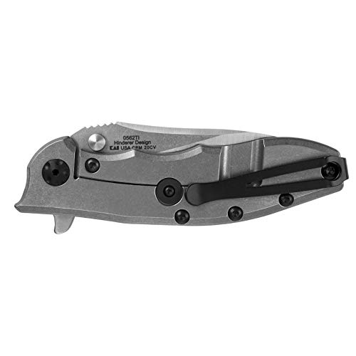 Zero Tolerance Hinderer Pocketknife; 3.5-Inch CPM 20CV Steel Blade, KVT Ball-Bearing Opening System, Flipper, Reversible Deep Carry Clip, Titanium Handle, Made in USA (0562TI), Grey