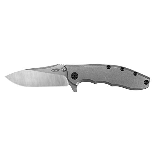 Zero Tolerance Hinderer Pocketknife; 3.5-Inch CPM 20CV Steel Blade, KVT Ball-Bearing Opening System, Flipper, Reversible Deep Carry Clip, Titanium Handle, Made in USA (0562TI), Grey