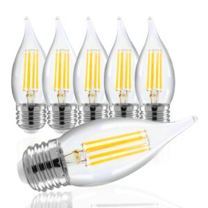 xtricity led 5.5w flame tip clear filament chandelier bulbs, 60w equivalent chandler light bulbs, 500 lumens, 3000k soft white, dimmable, 120v, e26 medium base, energy star, clear (6 pack)