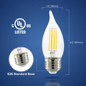 Xtricity LED 5.5W Flame Tip Clear Filament Chandelier Bulbs, 60W Equivalent Chandler Light Bulbs, 500 Lumens, 3000K Soft White, Dimmable, 120V, E26 Medium Base, Energy Star, Clear (6 Pack)