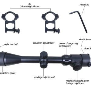 Sutekus Tactical Scope 3-9x40 Rangefinder Red & Green Illuminated Optics Reticle Crosshair Scope with 0.79"(20mm) Free Mounts