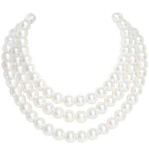 babeyond round imitation pearl necklace vintage multi strands choker necklace 20s flapper necklace for party (style1)