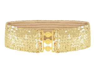 anna-kaci women's sparkly glitter sequin wide stretch elastic belt accessory,gold,one size