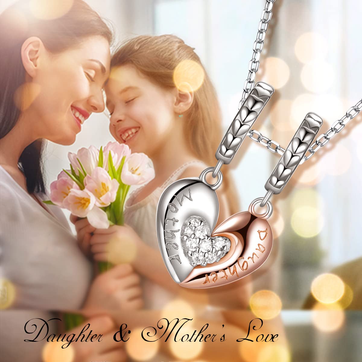 FOREVER QUEEN Mom Mother Daughter Heart Love Charms Dangle Charm Bead Set Fit Pandora Bracelet for European Snake Chain 925 Sterling Silver Pendant for Necklace