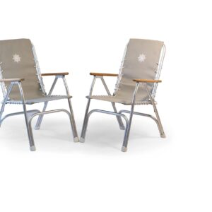 FORMA MARINE Boat Chairs High Back Grey Deck Folding Marine Aluminum Teak Furniture Set of 2 M150G