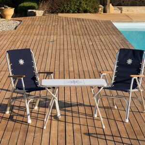 FORMA MARINE Boat Chairs High Back Grey Deck Folding Marine Aluminum Teak Furniture Set of 2 M150G