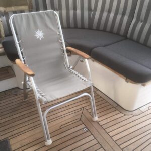 FORMA MARINE Boat Chairs High Back Grey Deck Folding Marine Aluminum Teak Furniture Set of 2 M150G