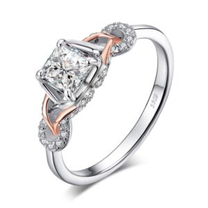 jewelrypalace love infinity ring engagement rings for women, 14k rose gold 925 sterling silver cubic zirconia promise rings for her, anniversary knot princess cut promise ring simulated diamond ring