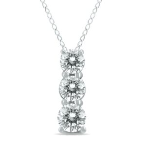 certified 1/2 carat tw three stone diamond pendant in 14k white gold