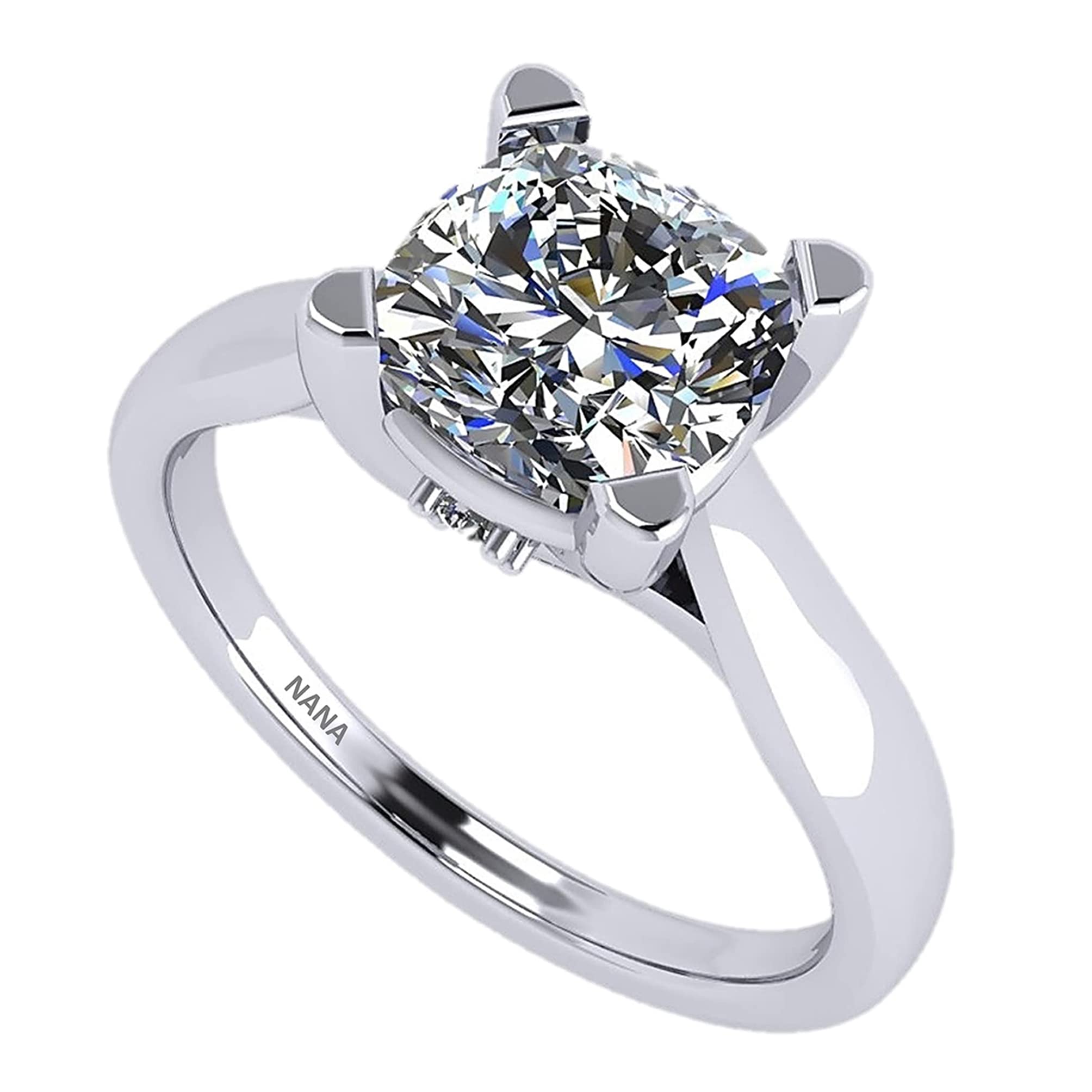 NANA Jewels Cushion Cut CZ Lucita Cubic Zirconia Engagement Ring Solitaire, 7.0mm 2.00ct Platinum Plated Size 7.5