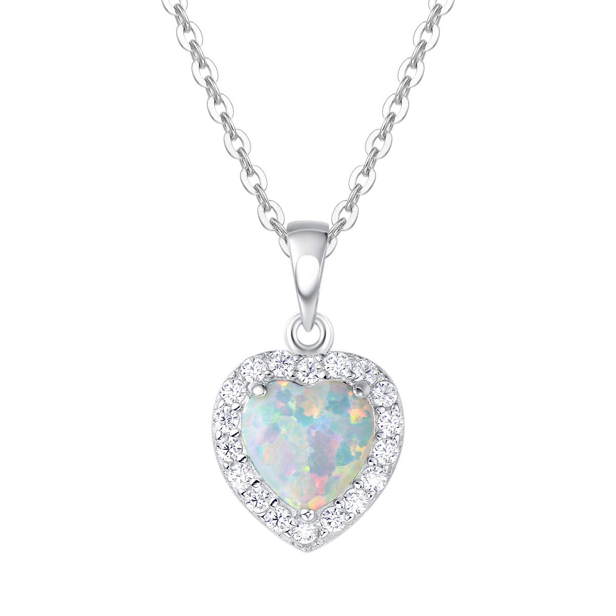 FANCIME October Birthstone Necklaces for Women Sterling Silver Necklace Heart Necklace Opal Necklaces for Women