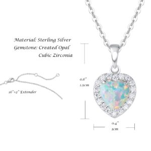 FANCIME October Birthstone Necklaces for Women Sterling Silver Necklace Heart Necklace Opal Necklaces for Women