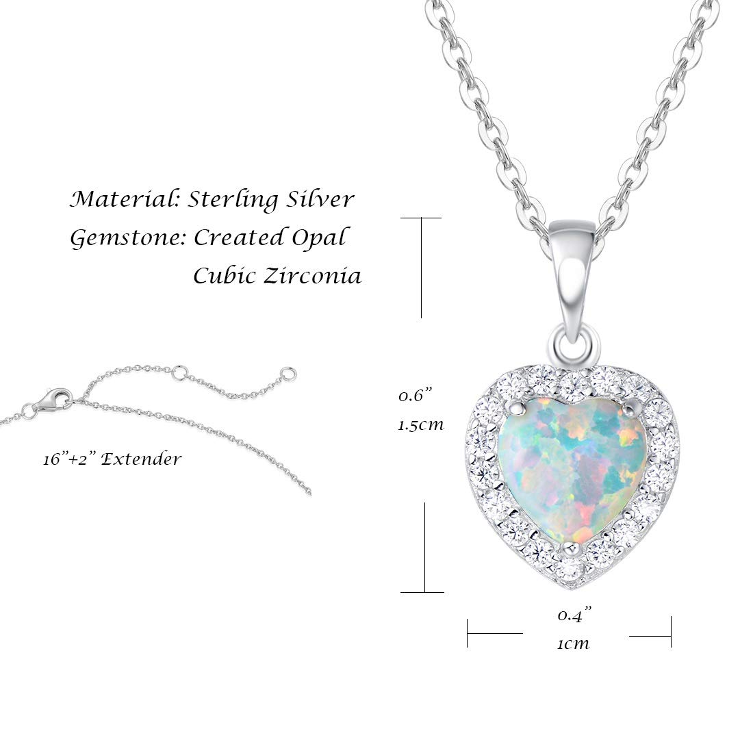 FANCIME October Birthstone Necklaces for Women Sterling Silver Necklace Heart Necklace Opal Necklaces for Women