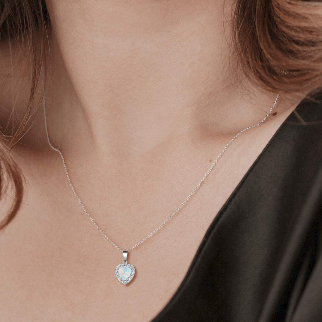 FANCIME October Birthstone Necklaces for Women Sterling Silver Necklace Heart Necklace Opal Necklaces for Women