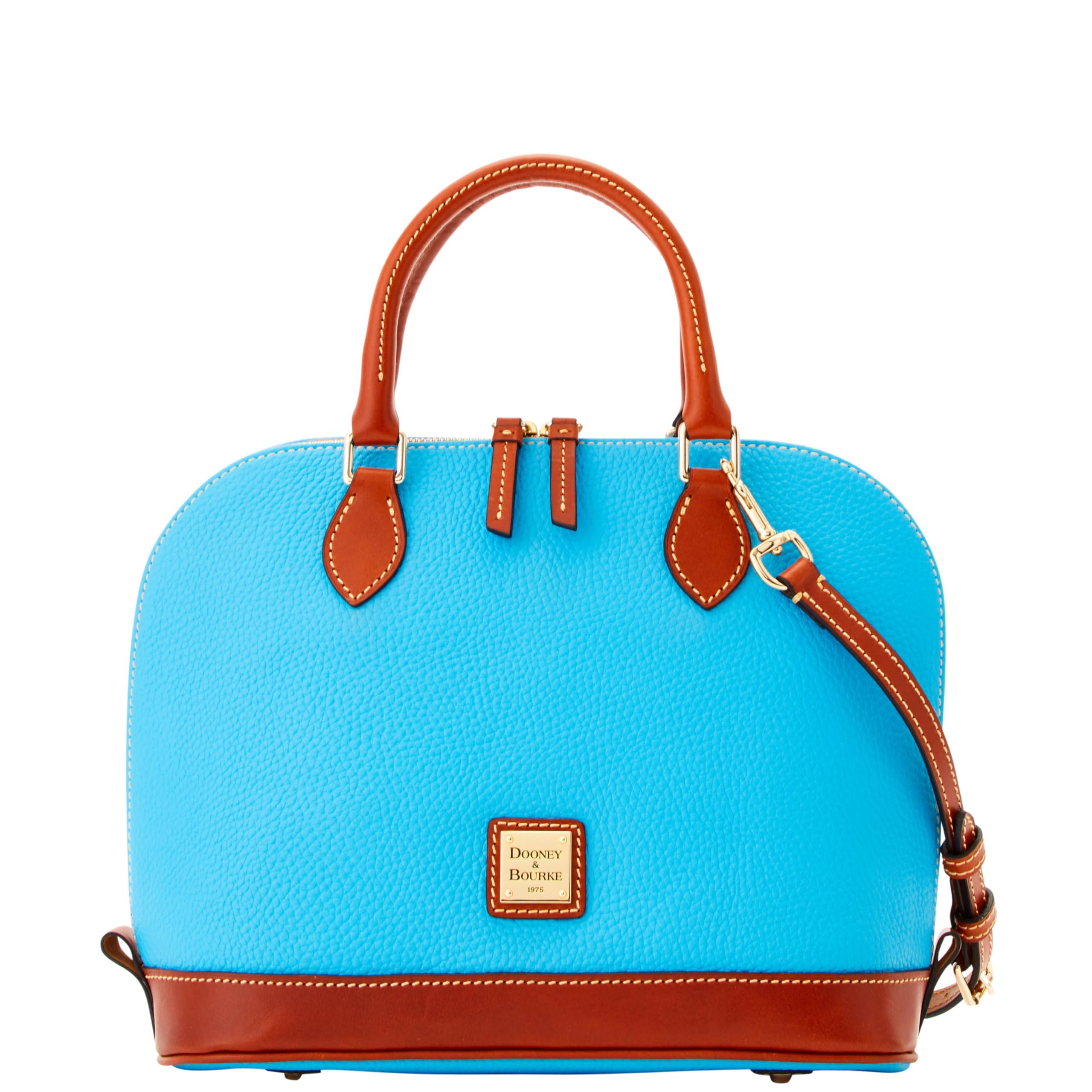 Dooney & Bourke Women's Zip Zip Satchel in Pebble Grain Leather, Large Handbag with Adjustable & Detachable Shoulder Strap, Sky Blue