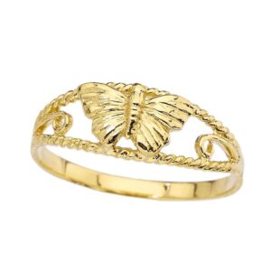 animal kingdom elegant 10k yellow gold butterfly double rope ring (size 9)