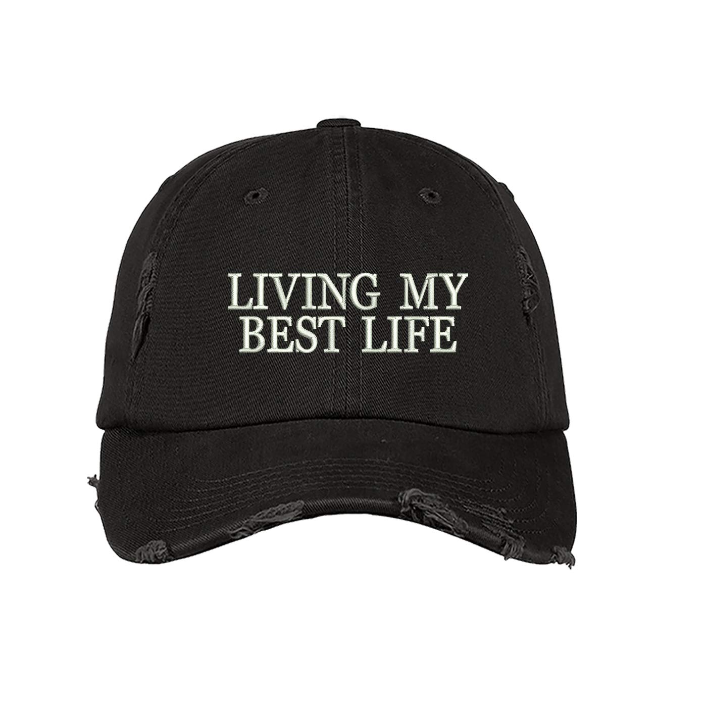 Living My Best Life Distressed Baseball Cap - Unisex Dad Hat (Black)