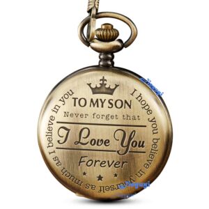 gorben bronze engraved pocket watch to son i love you gifts from a mom dad birthday gift fob watches chains