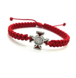 medjugorjestonegifts st benedict cross pattee bracelet for women, catholic saint medal bracelet, adjustable red cord bracelet