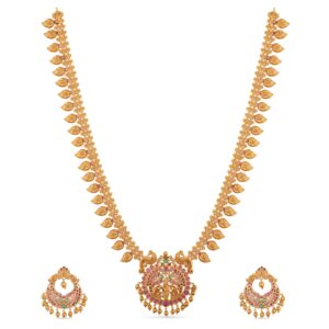 tarinika antique gold plated gita long necklace set with peacock design - indian jewelry sets for women | perfect for ethnic occasions | traditional south indian necklace | 1 year warranty*