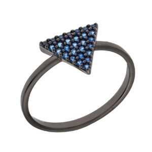 elegant confetti venice 18k black gold plated cubic zirconia blue triangle fashion ring