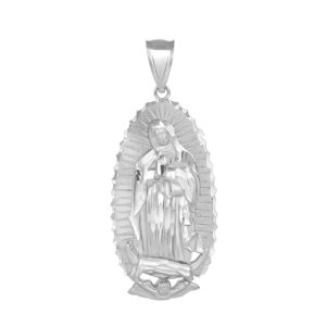 sterling silver blessed our lady of guadalupe miraculous medal pendant, 1.57"