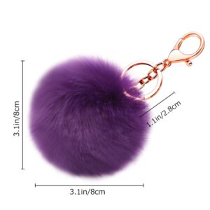 Soleebee Soft Artificial Rabbit Fur Keychain Plush Ball Key Ring Cute Pom Pom Bag Charm for Women Girls (Black)