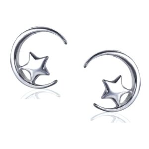 FarryDream Genuine 925 Sterling Silver Star Moon Studs Earrings for Women Christmas Gifts