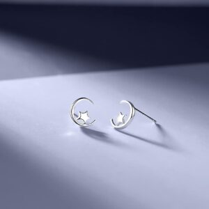 FarryDream Genuine 925 Sterling Silver Star Moon Studs Earrings for Women Christmas Gifts