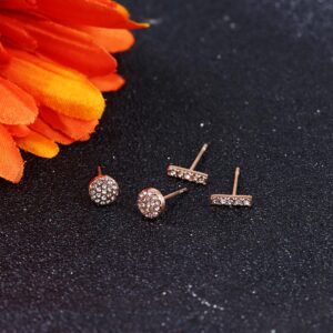 LOYALLOOK 10 Pairs Rose Gold CZ Bar Stud Earrings Set for Women Stainless Steel Earring Lotus Flower Ear Jacket Stud Hoop Earring Women Cartilage Earring Set