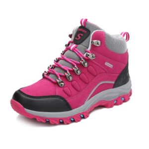 women's waterproof hiking boots outdoor running trail hiker high-top non-slip casual climbing shoes rose red