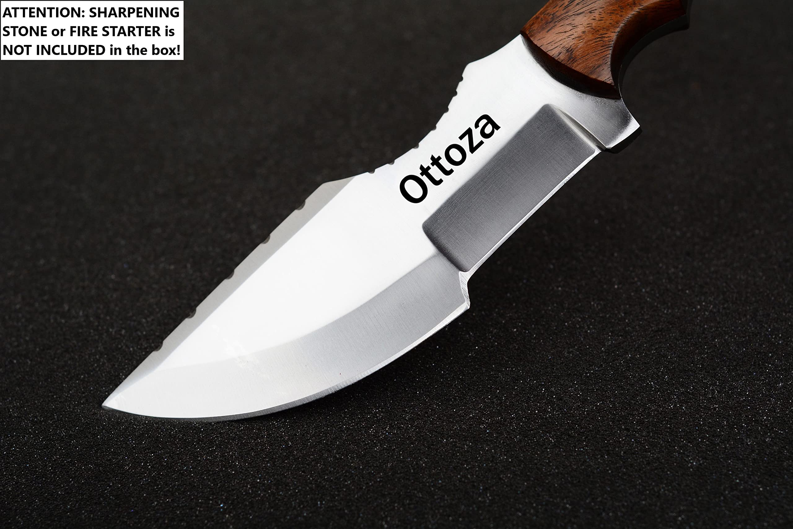 Ottoza Tracker Knife, D2 Steel Fixed Blade Hunting Knife with Wood Handle & Sheath, Full Tang Survival Knife for Men - No:116