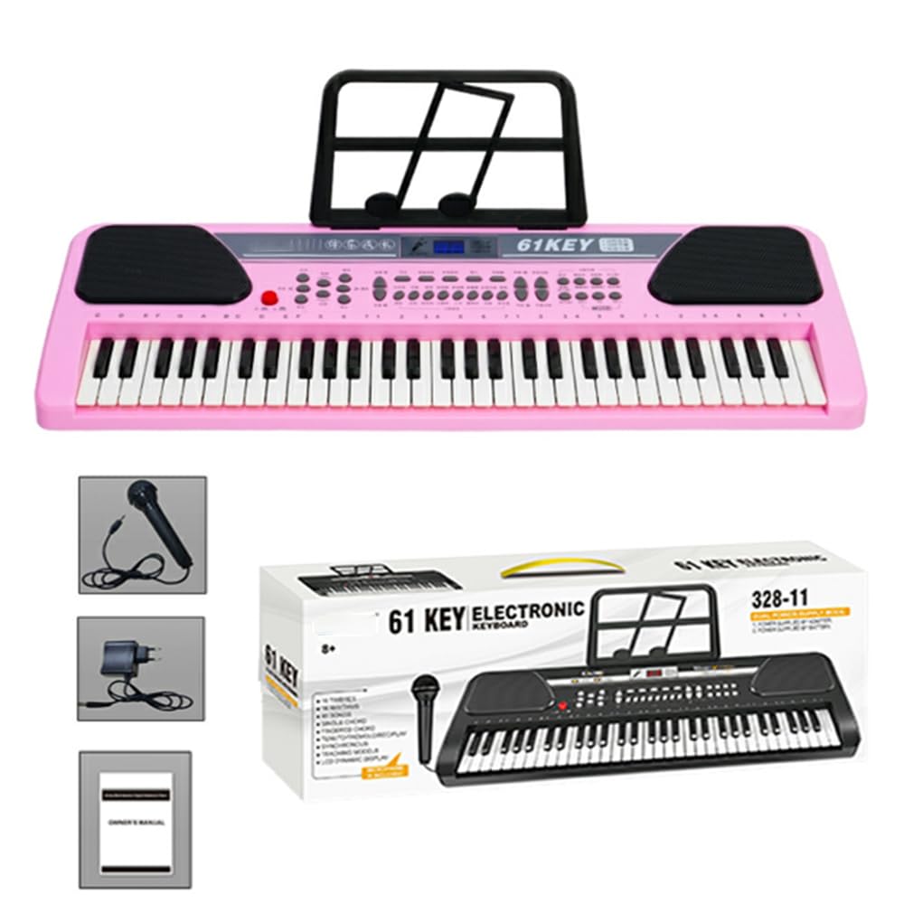 iMeshbean 61 Key Music Electronic Keyboard Electric Digital Piano Organ w/Stand Optional (Pink keyboard)